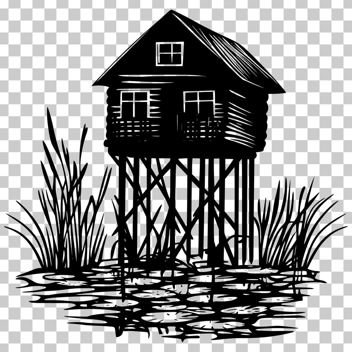 Swamp Log Cabin SVG, Elevated Stilts House Vector (digital Download) - Etsy
