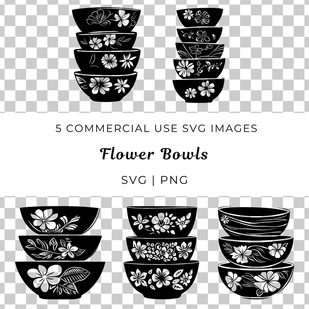 Floral Stacked Bowls Svg, Hawaiian Coconut Bowl Vector, Trendy Food ...