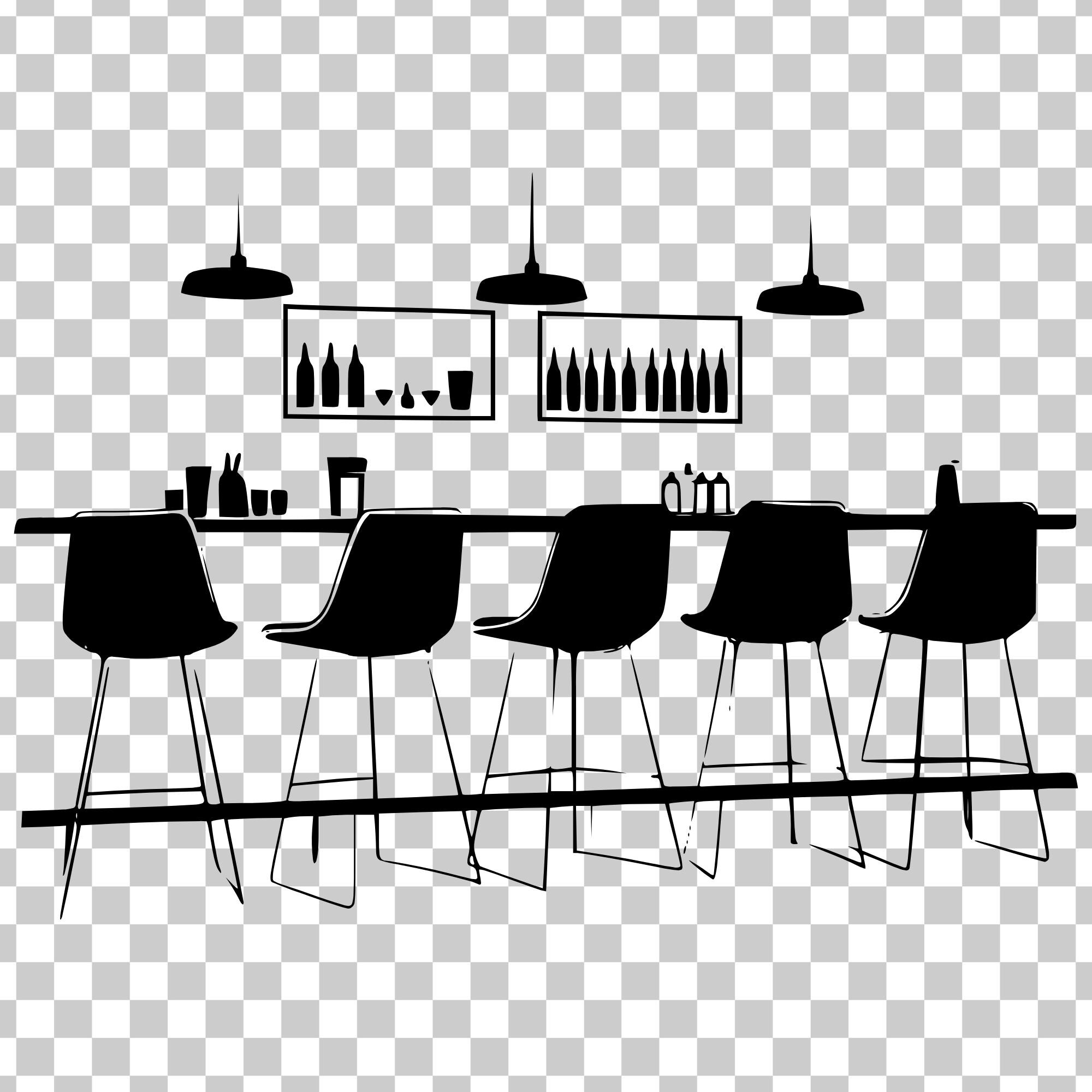 Cocktail Bar Svg, Bar Counter With Stools Svg, Modern Bar Svg Vector ...