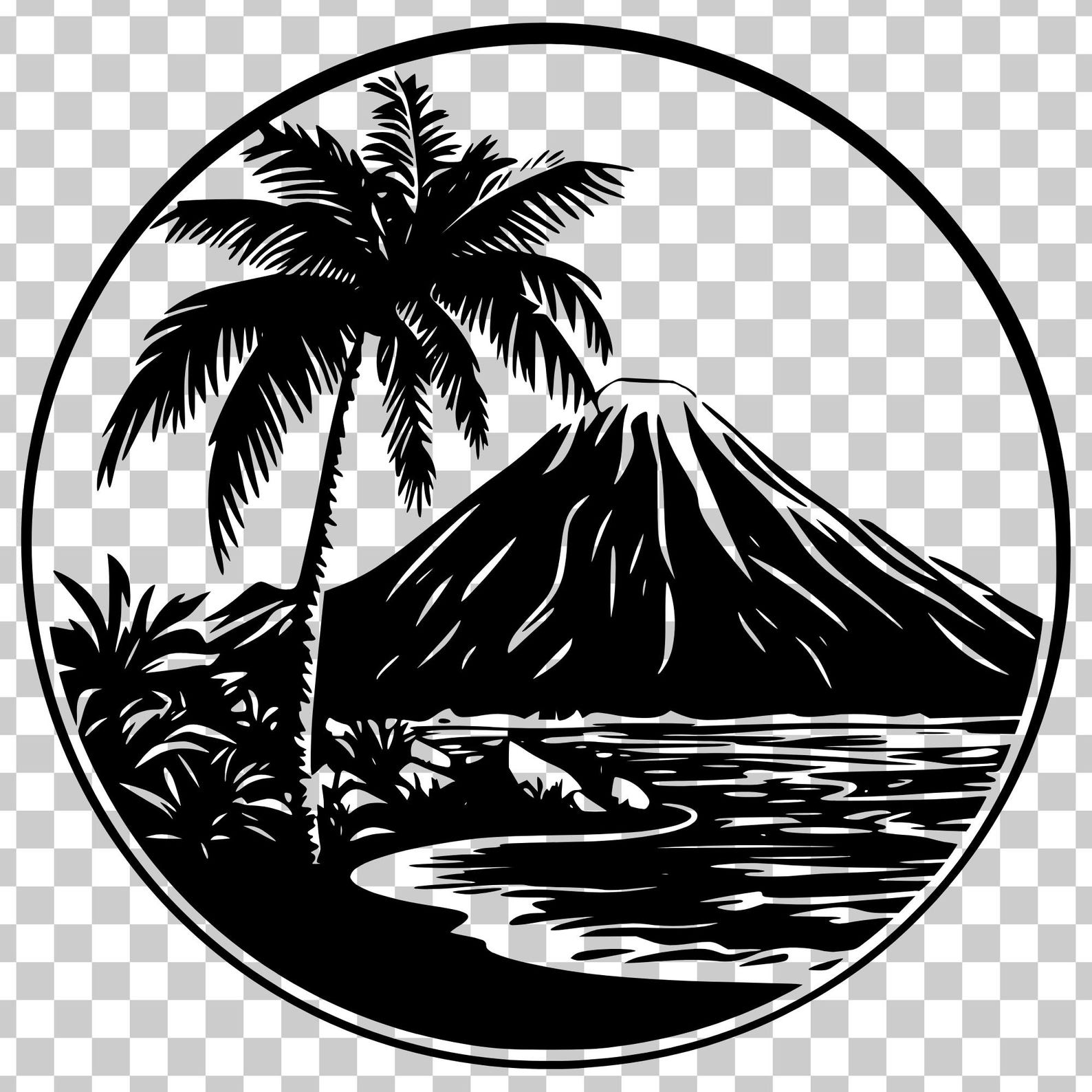 Hawaiian Volcano Svg, Beach Scene Svg Bundle, Volcano Scene SVG, Palm ...