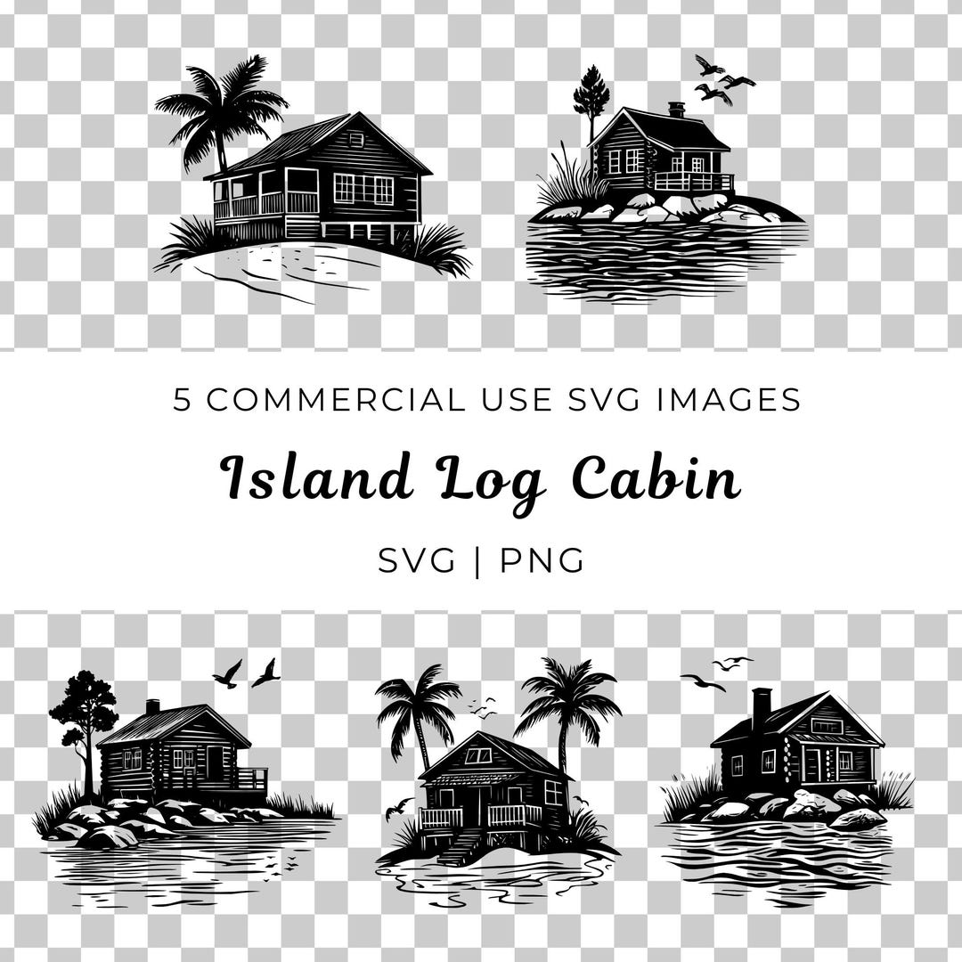 Island Log Cabin Svg, Unique Cabin Decor Svg, Summer Vacation House Svg ...