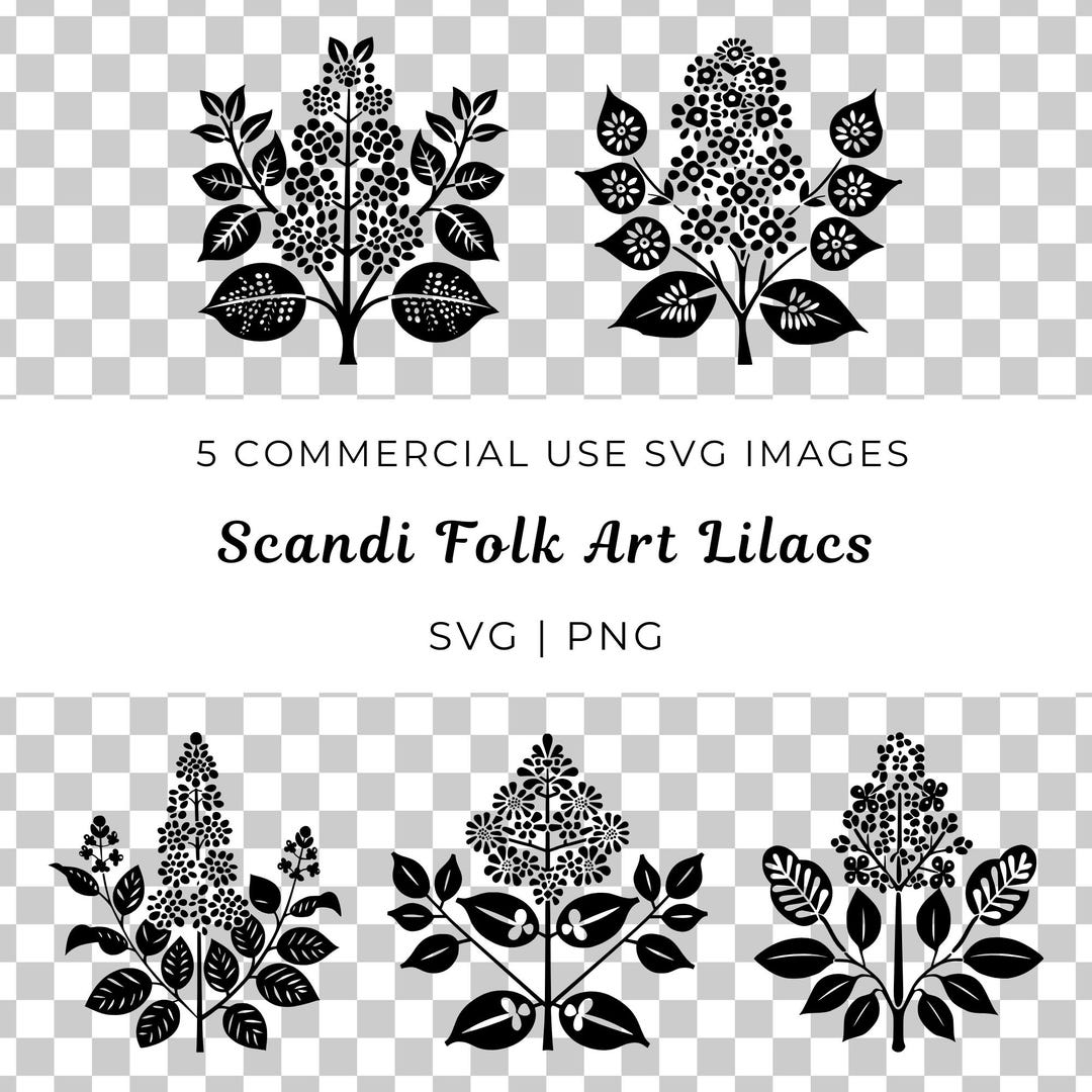 Scandi Folk Art Lilacs Svg, Lilac SVG Bundle, Scandinavian Flower ...