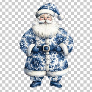 Chinoiserie Santa Png, Blue Toile Xmas, Santa Toile Pattern, Elegant ...