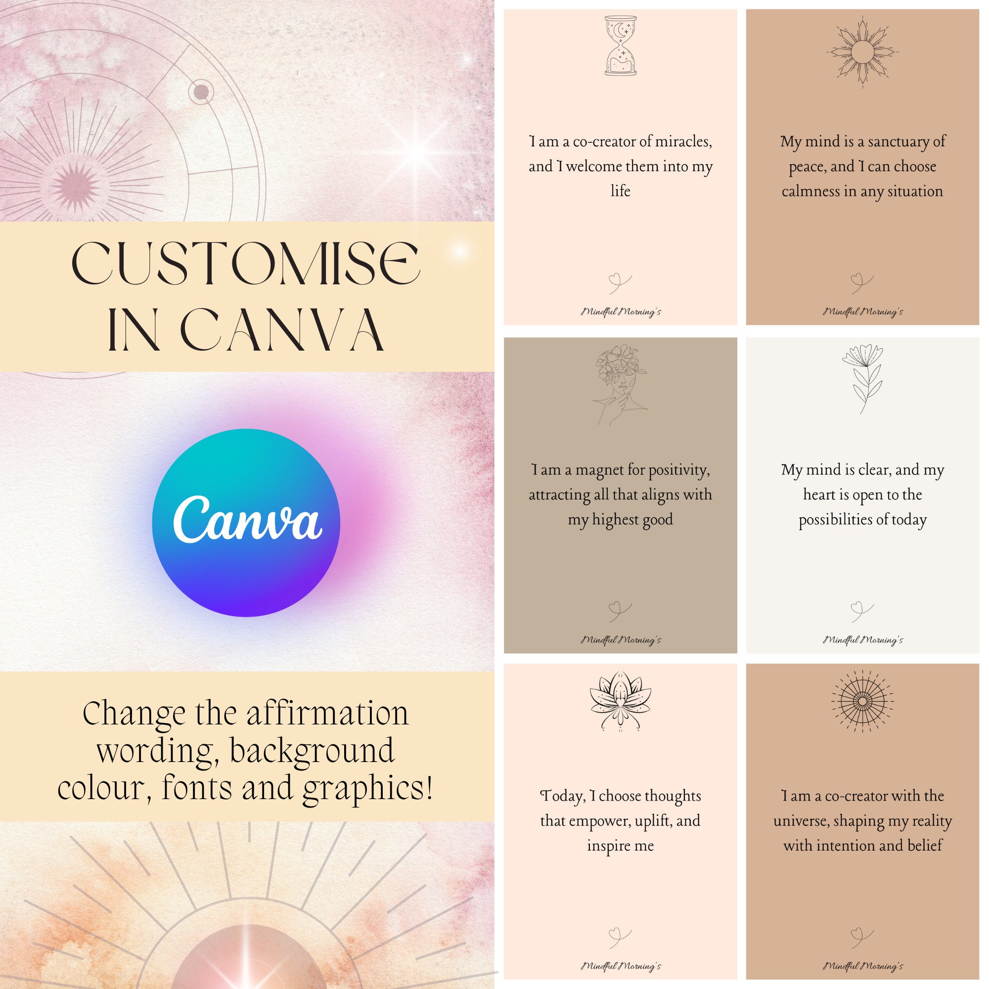 Positive Affirmation Cards, Printable Quotes, Editable Canva Template ...