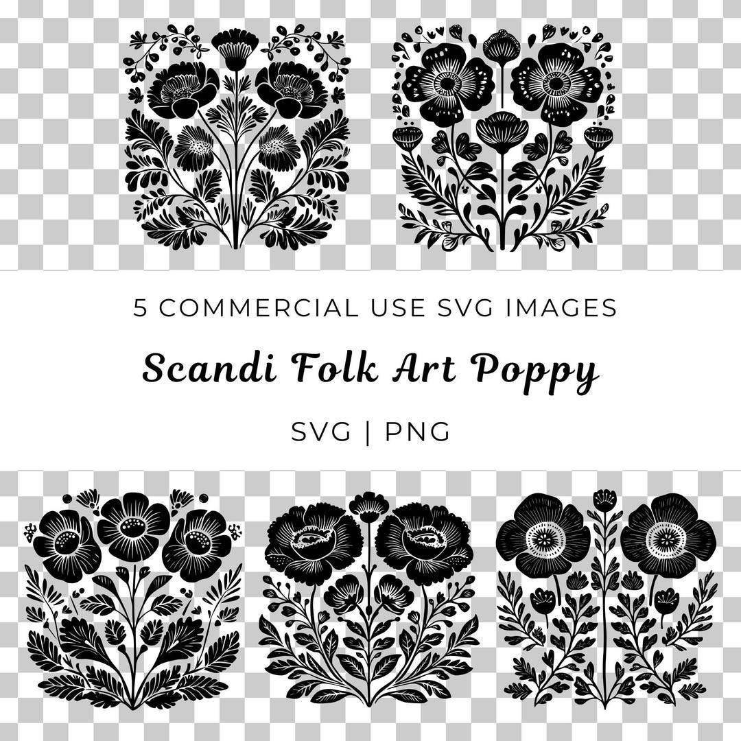 Scandi Poppy Svg, Folk Art Poppy Vector, Scandinavian Flower Svg ...