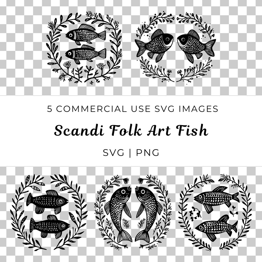 Scandi Folk Art Fish SVG, PNG Clipart (digital Download) - Etsy