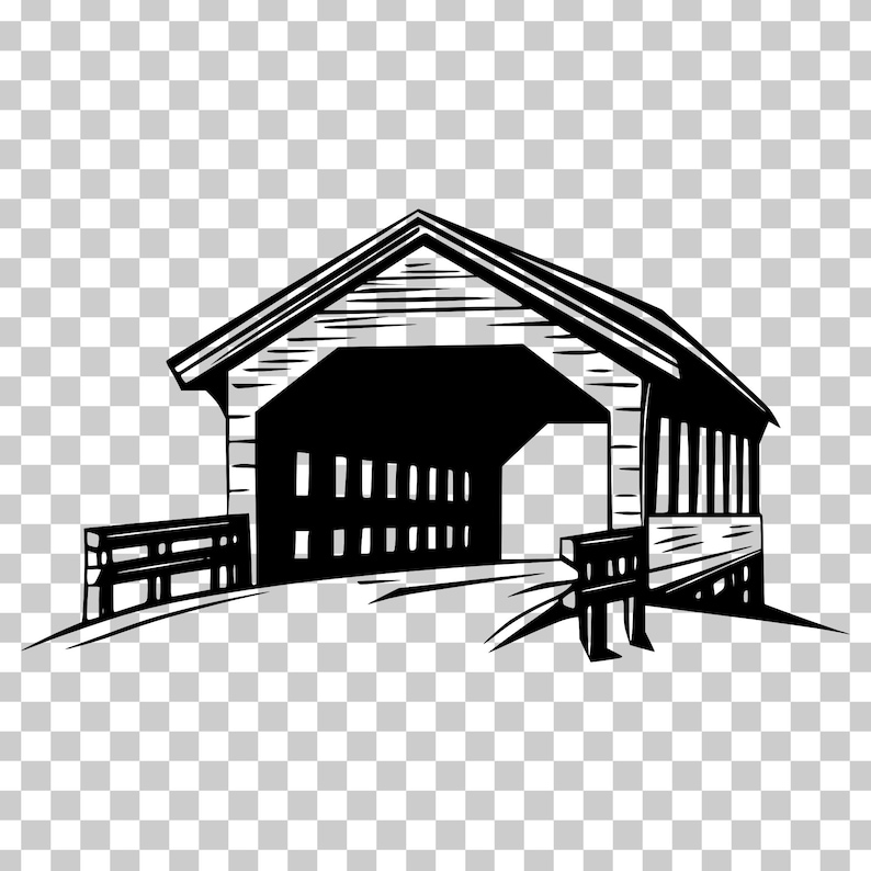 Covered Bridge Svg, Wooden Bridge Vector, Rustic Bridge Svg, Roofed ...