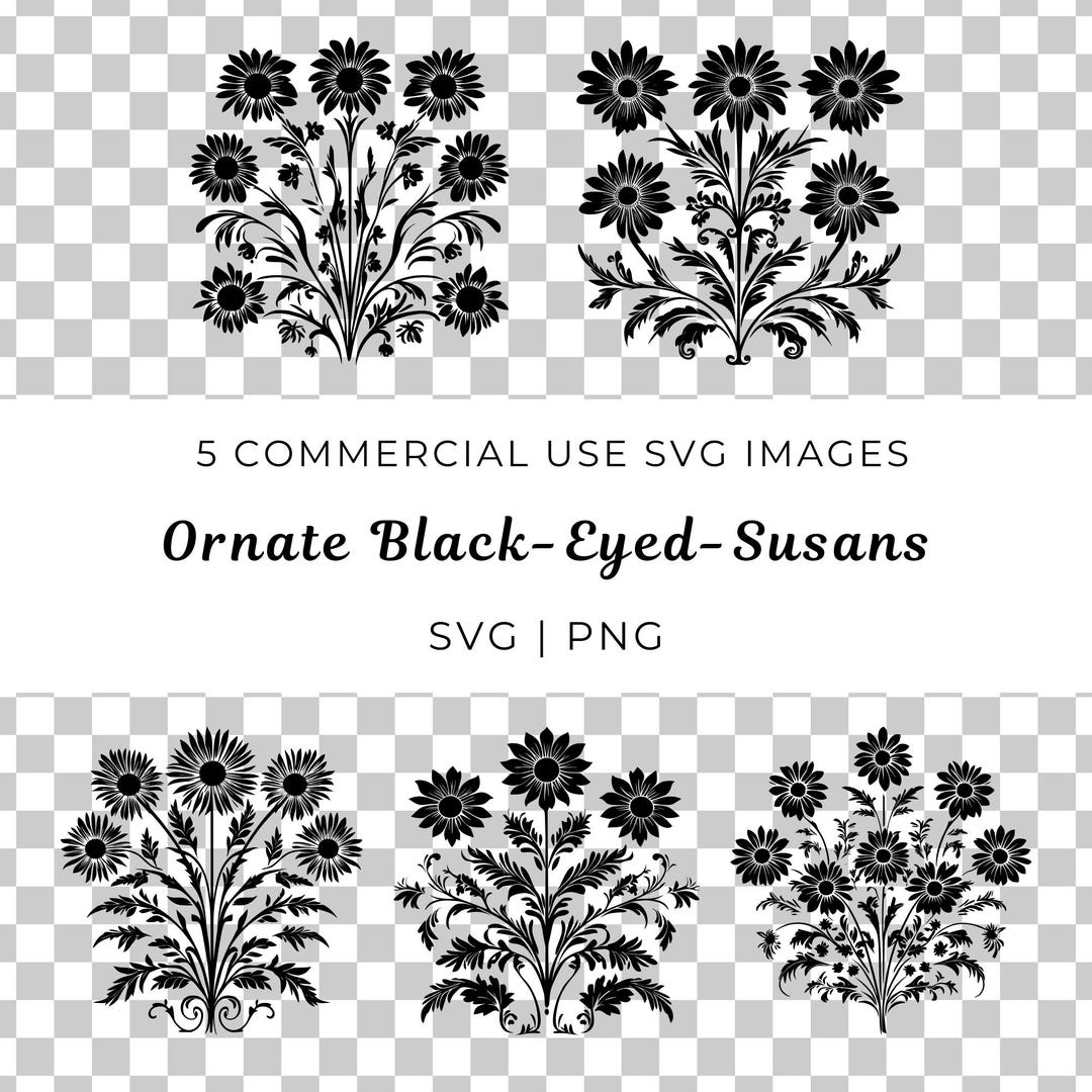 Ornate Black-eyed-susans Svg, Elegant Black-eyed-susan Vector, Bold ...