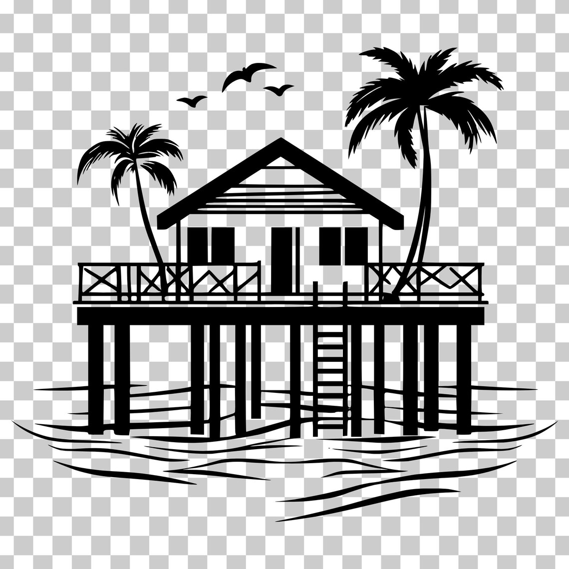 Water Villa Svg, Overwater Bungalow Vector, Island Resort Svg, Luxury ...