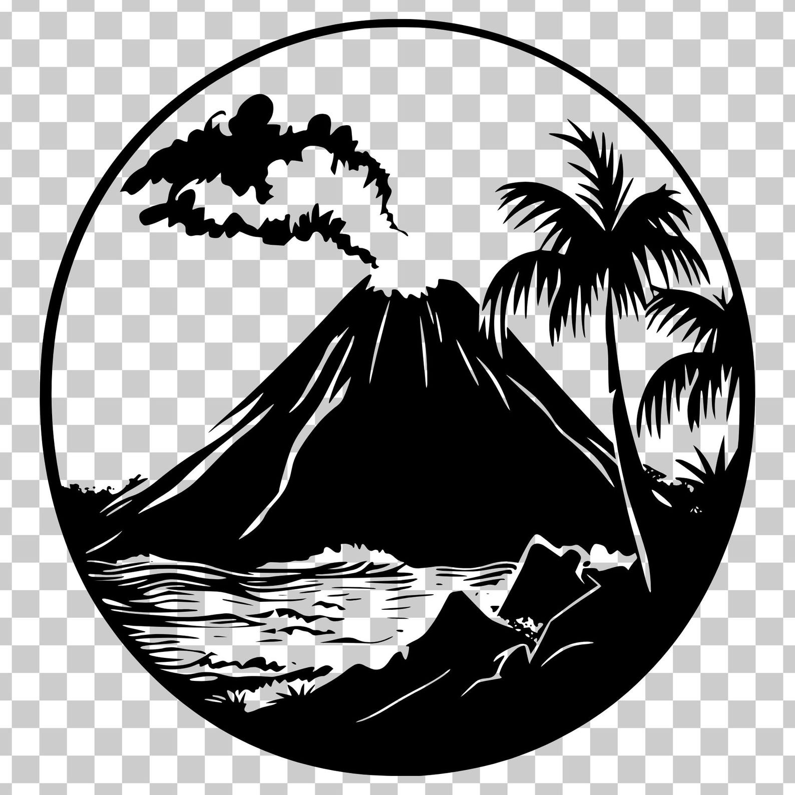 Hawaiian Volcano Svg, Beach Scene Svg Bundle, Volcano Scene SVG, Palm ...