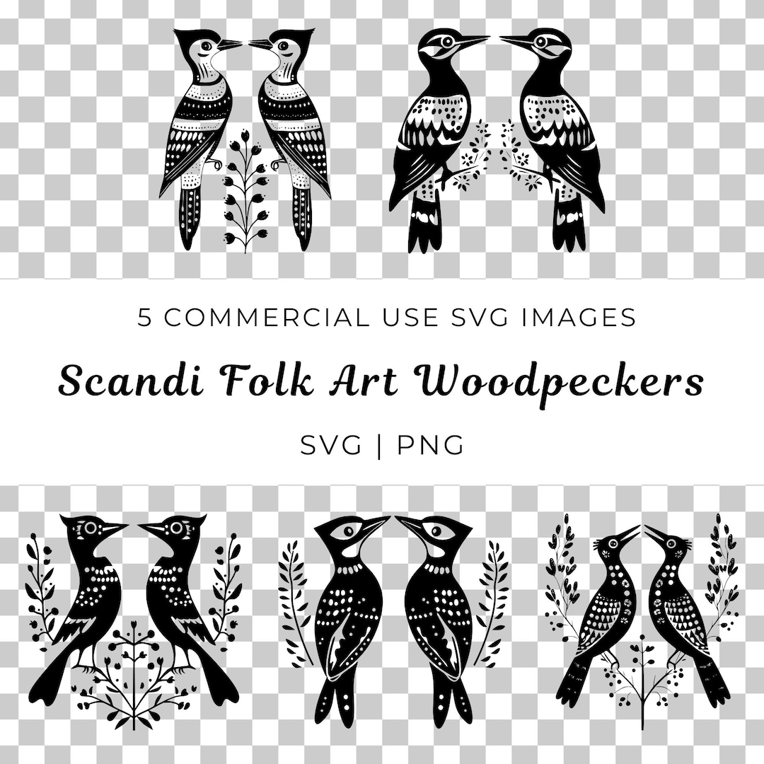 Scandi Folk Art Woodpeckers Vector, Scandinavian Design (SVG, PNG) - Etsy