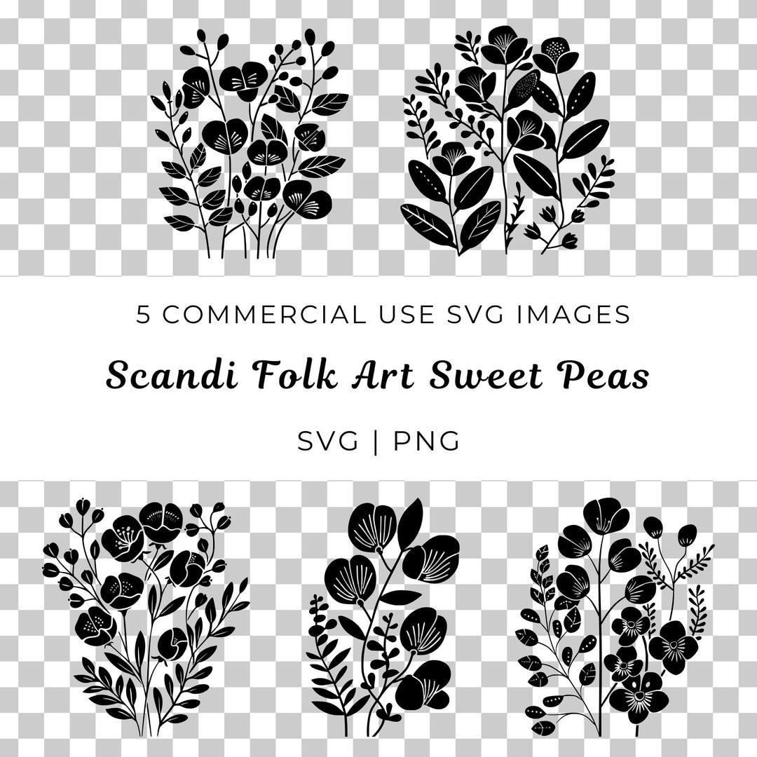 Scandi Folk Art Sweet Pea SVG, Floral Vector (digital Download) - Etsy