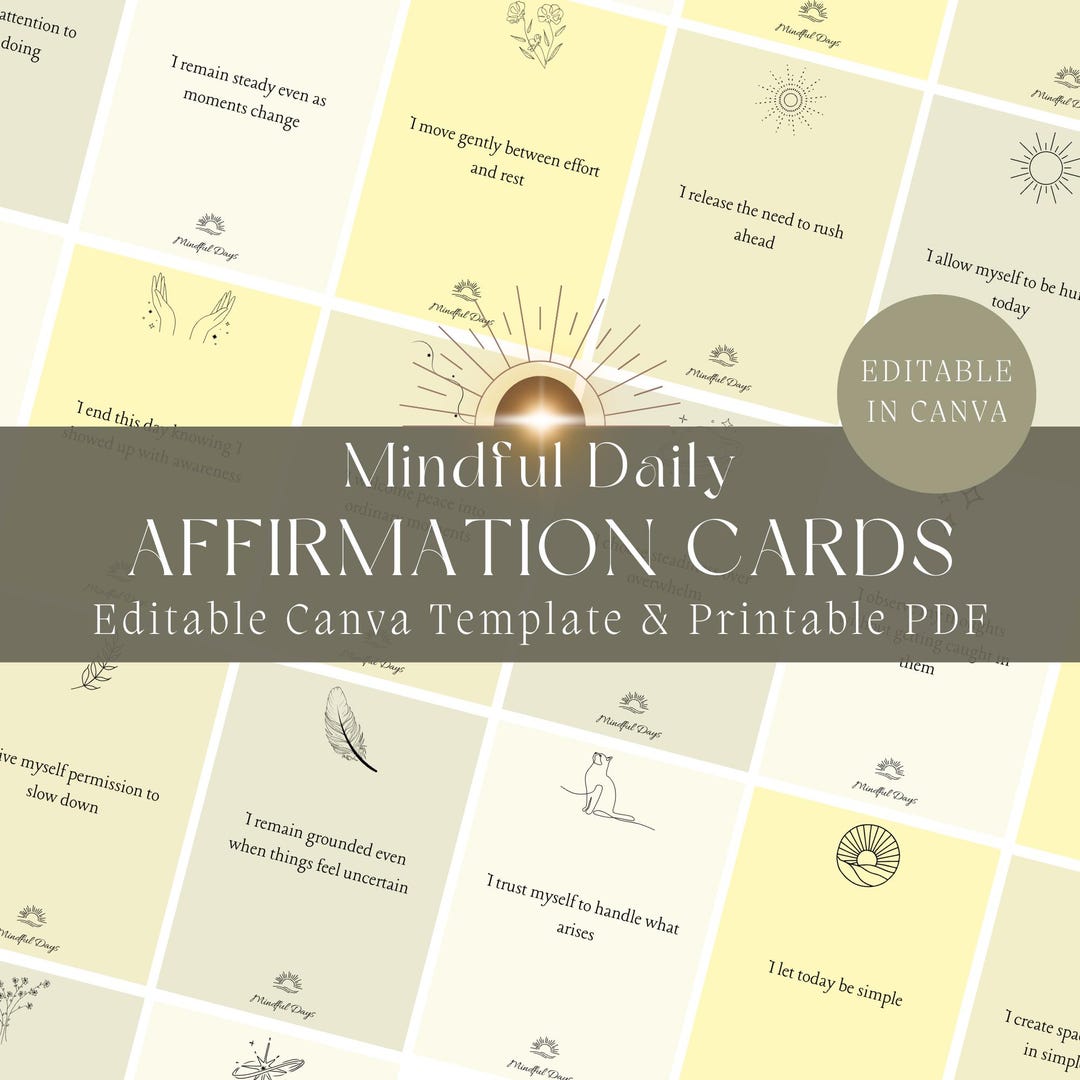 Mindful Daily Affirmation Cards, Positive Inspirational Quotes, (canva ...