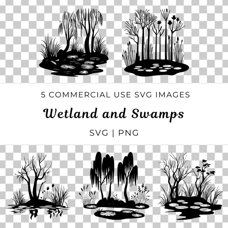 Wetlands and Swamps Svg, Nature Habitat Svg, Marshland Scene Vector ...
