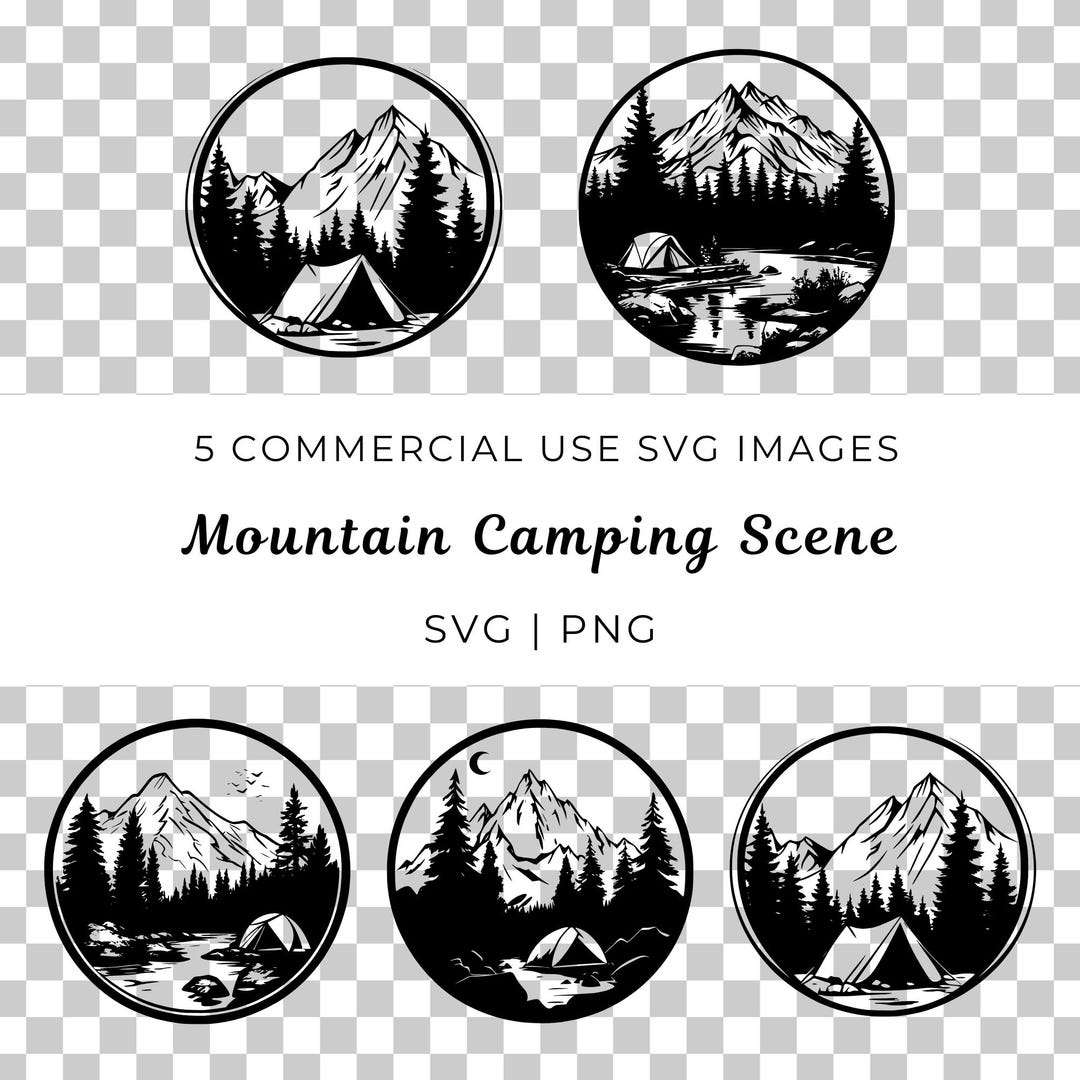 Mountain Camping Scene Svg, Camping Vector Design, Nature Svg Pack ...