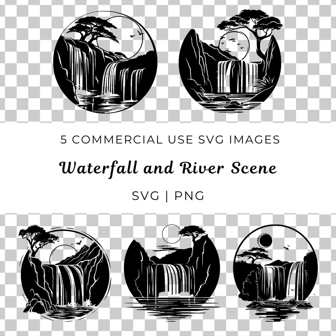 Waterfall and River Scene, Waterfall SVG Clipart, River Cascade Nature ...