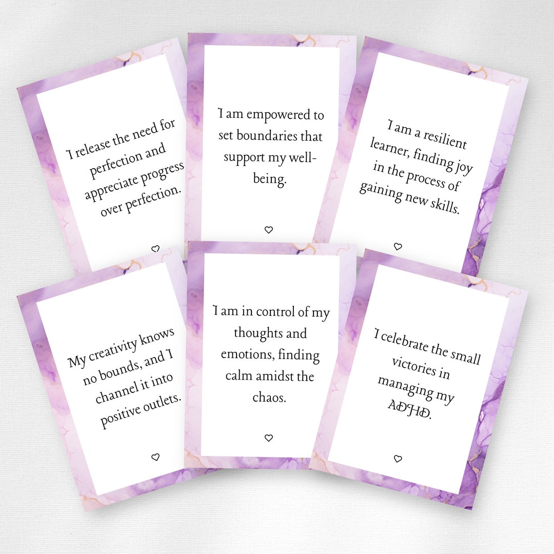 Affirmation Cards for ADHD Digital Printable PDF Empowerment Tool ...