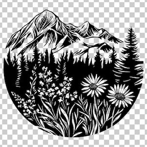 Floral Mountain Scene Svg, Floral Mountain Clipart, Round Mountain ...