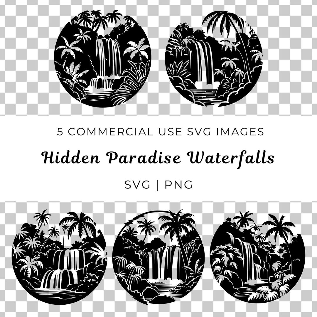 Tropical Waterfall Scene SVG Bundle, Paradise Nature Vector (digital ...