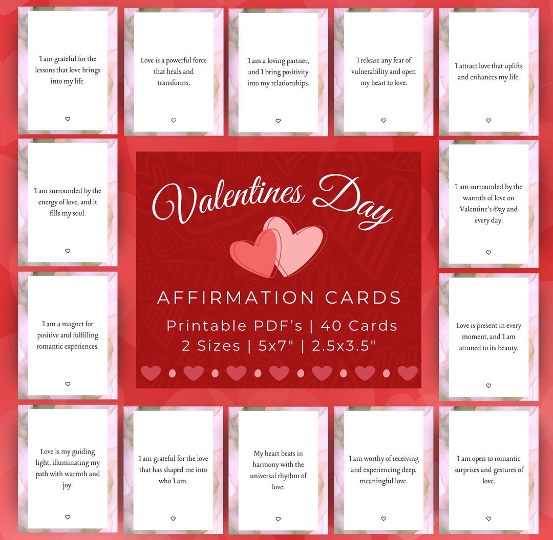 Valentines Day Affirmation Cards, Printable PDF, Self Love and Self ...