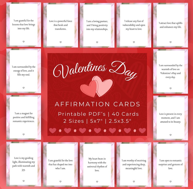 Valentines Day Affirmation Cards, Printable PDF, Self Love and Self ...