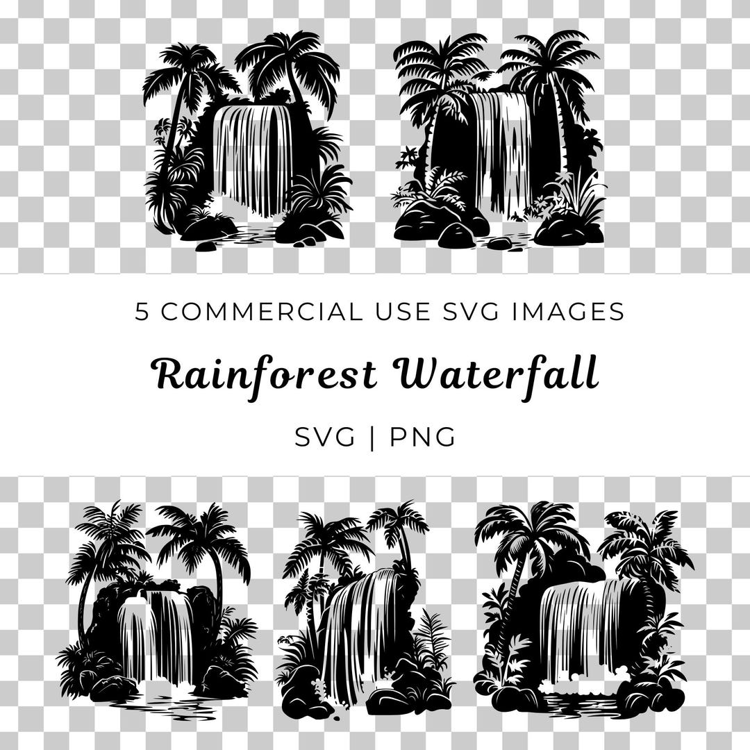 Rainforest Waterfall Svg, Tropical Waterfall Vector, Jungle Waterfall ...