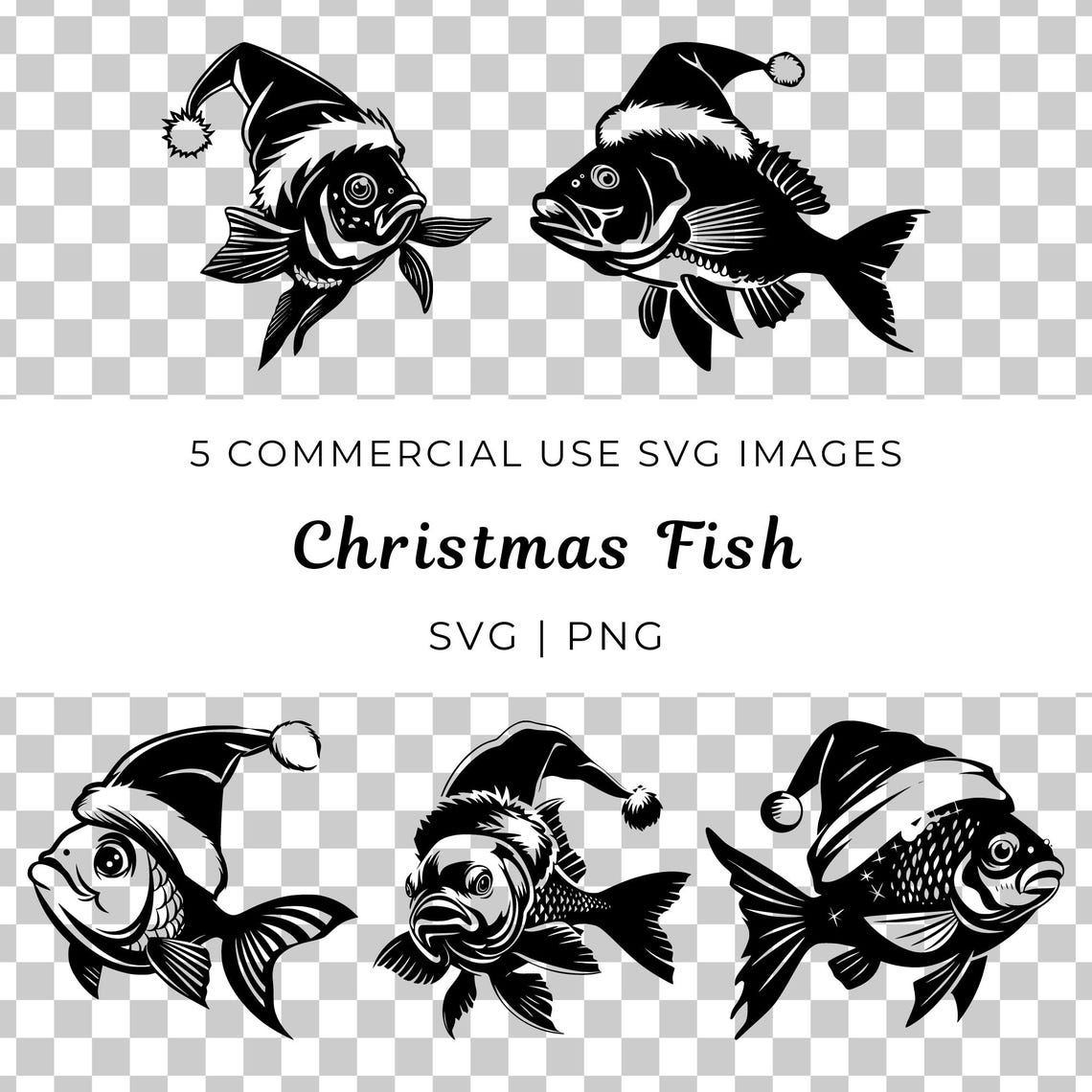 Fish in Christmas Hat Svg, Fish Svg, Cute Animals Svg, Festive Fish Png ...