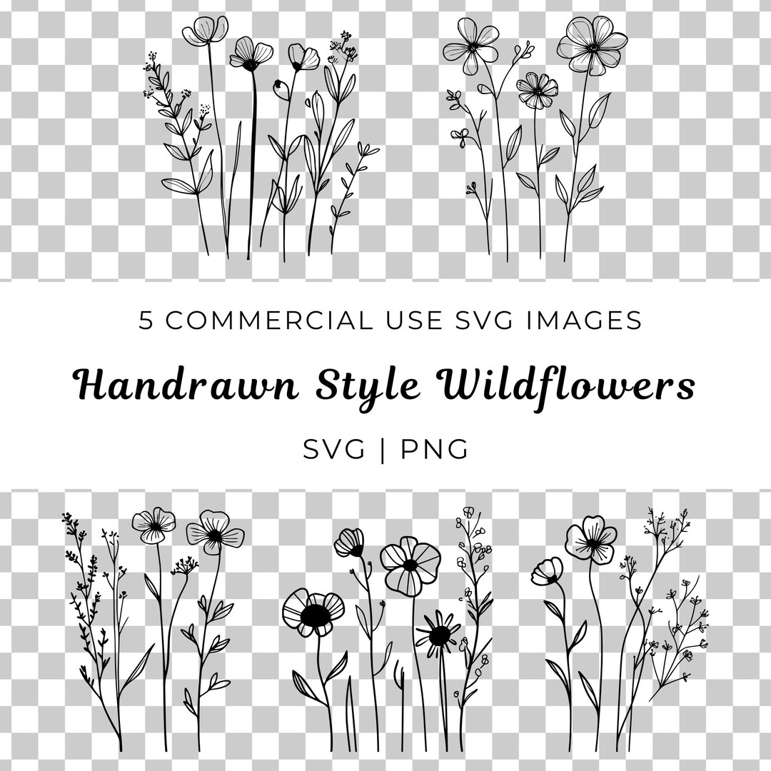 Handdrawn Wildflowers SVG, Botanical Meadow Flowers (digital Download ...