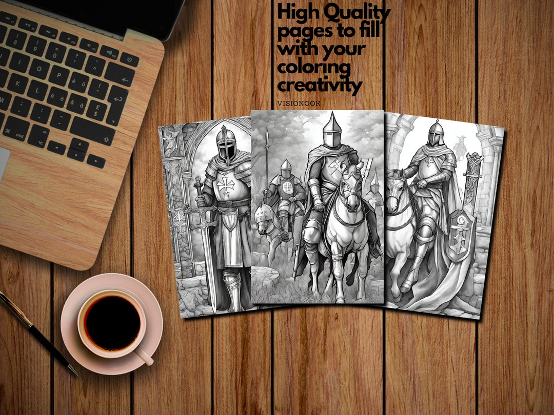 30 Pages Knights Templar Design Coloring Book, Printable PDF, Coloring ...