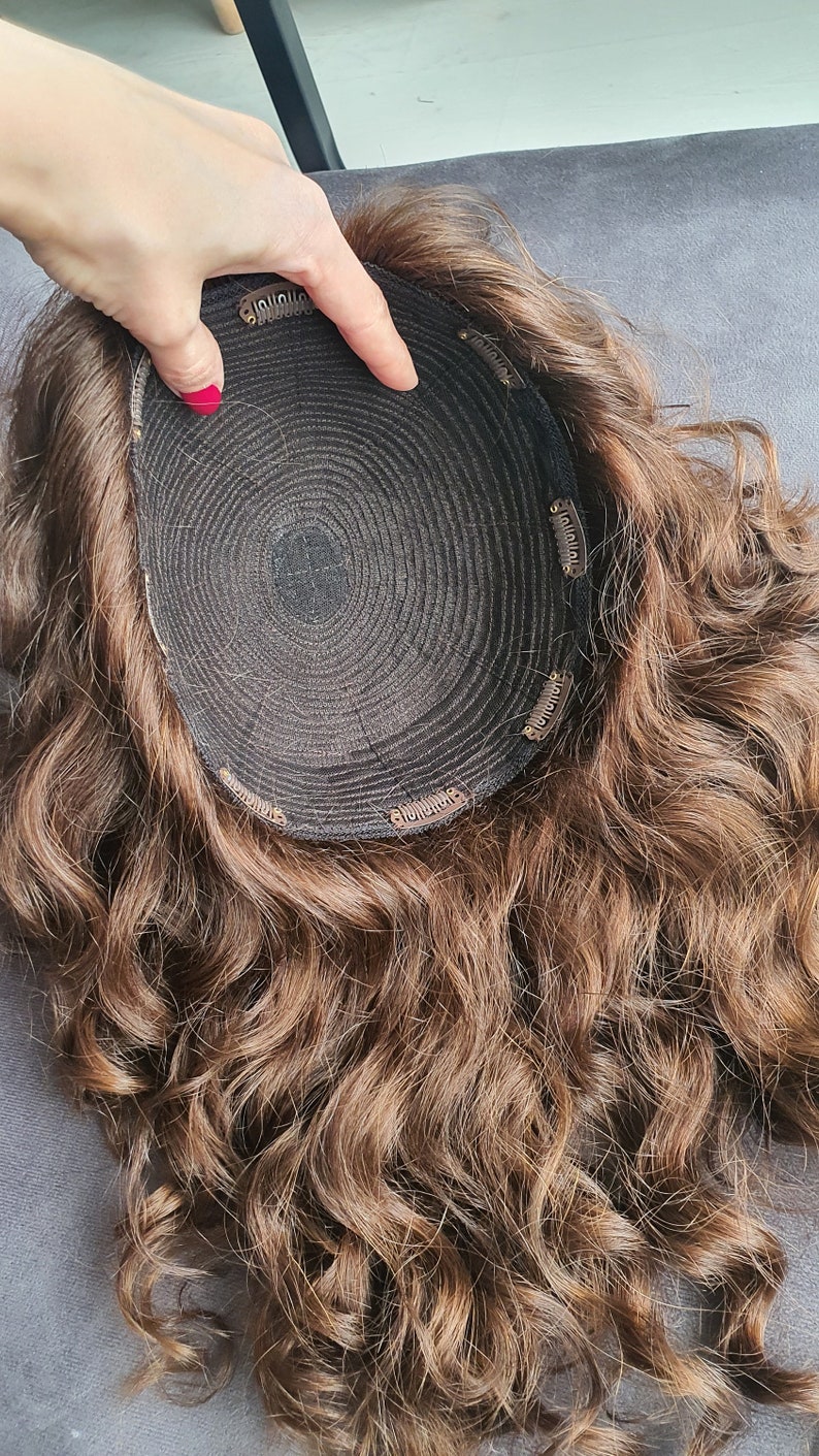 Woman Lace Toupee %100 Human Wavy Hair Large Based 23x22cm 40cm Length ...
