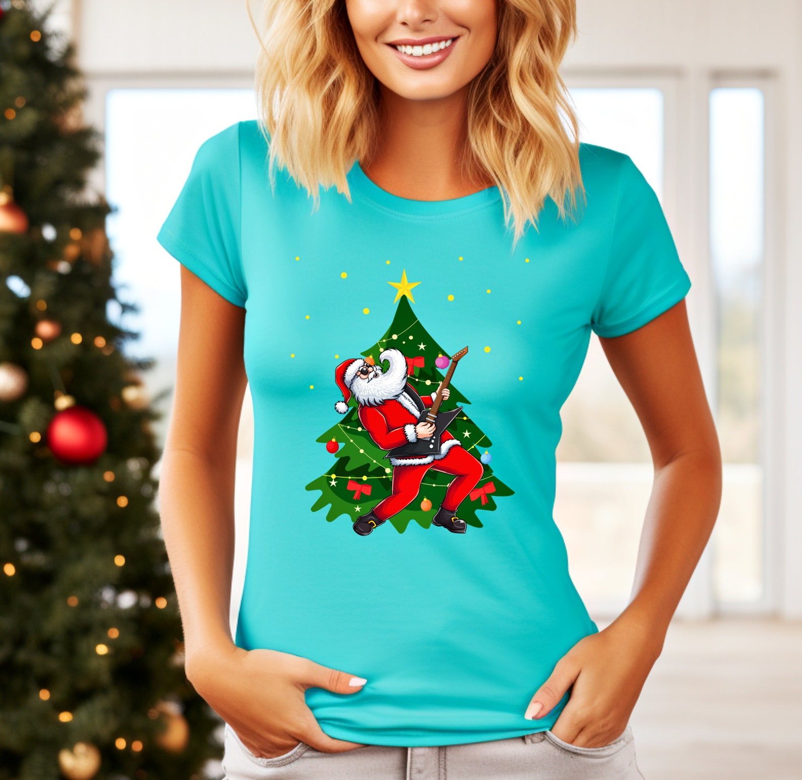 Christmas Rock Star Santa Svg Png, Rockin Around the Christmas Tree Svg ...