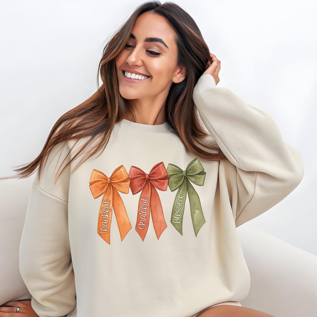 Thankful Grateful Blessed Sweatshirt, Coquette Thanksgiving Pullover ...