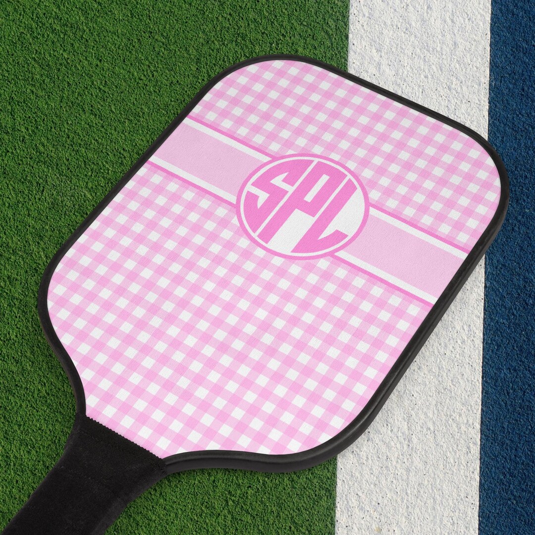Custom Pink Gingham Pickleball Paddle, Pastel Monogrammed Initial ...