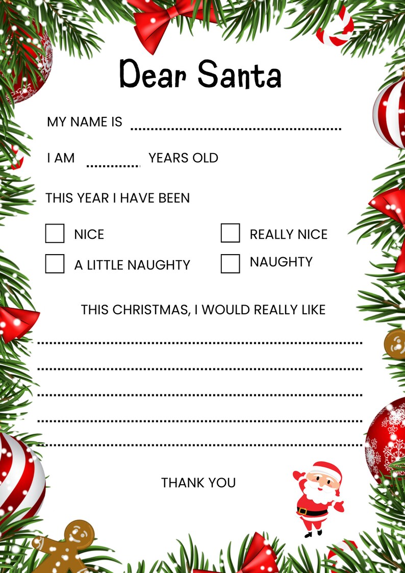 Letter to Santa, Santa Letter, Printable Letter to Santa, Christmas ...
