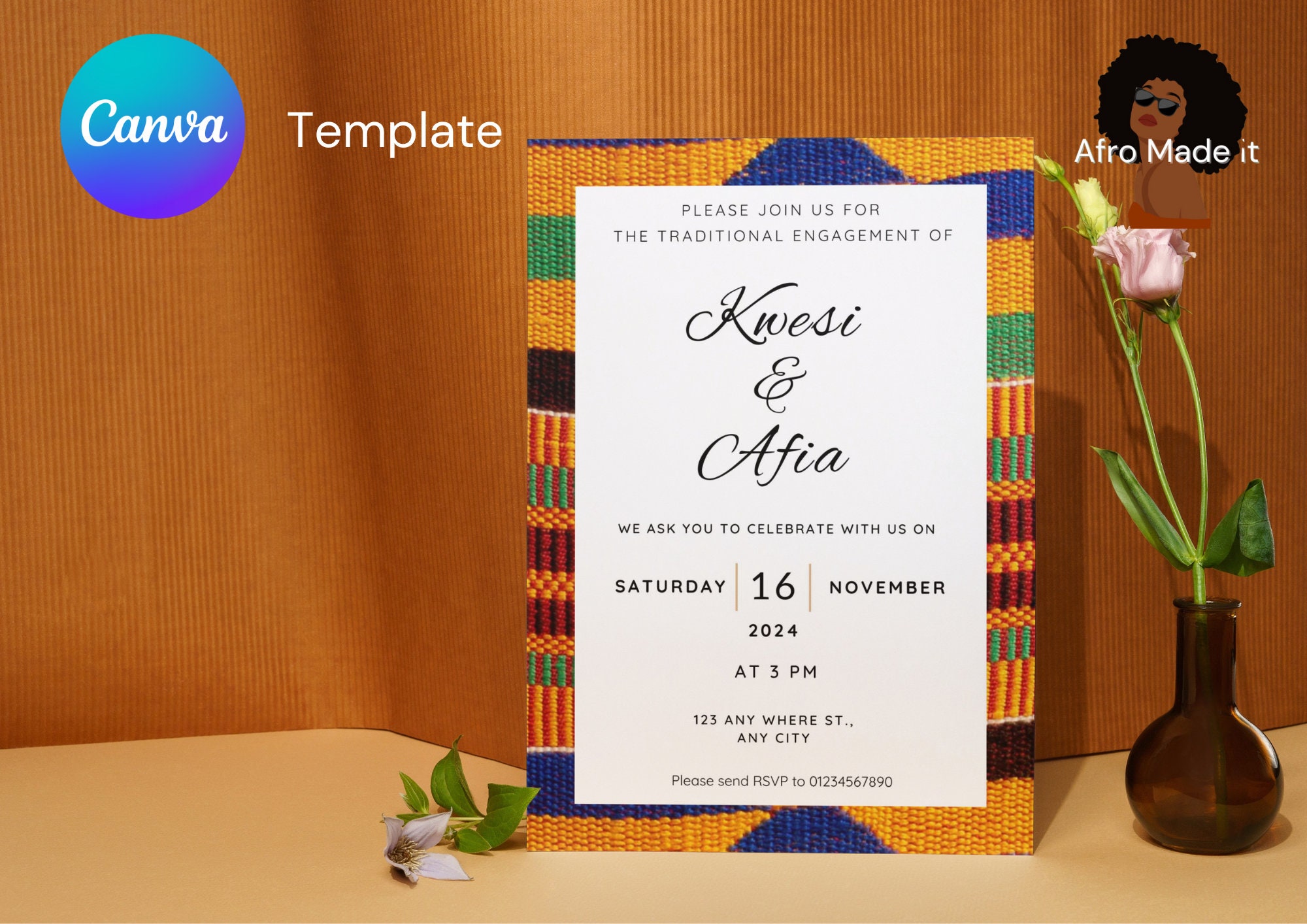 Trad Wedding Invitation - Wedding Invitation Ghana Kente Style 2 - Etsy