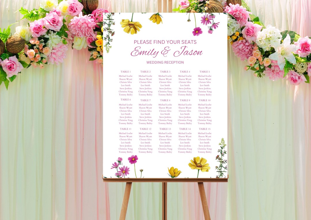 Table Seating Chart Wild Flower Wedding Seating Chart Board Wedding ...