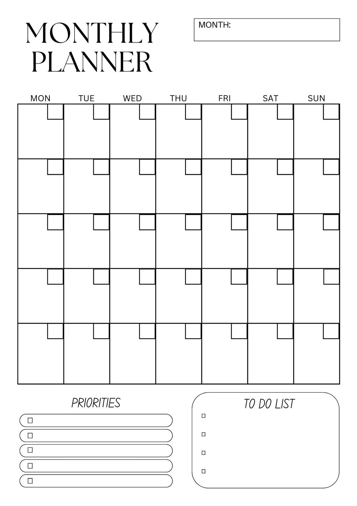 A4 Monthly Planner Printable - Black Minimalist, Monthly Schedule ...