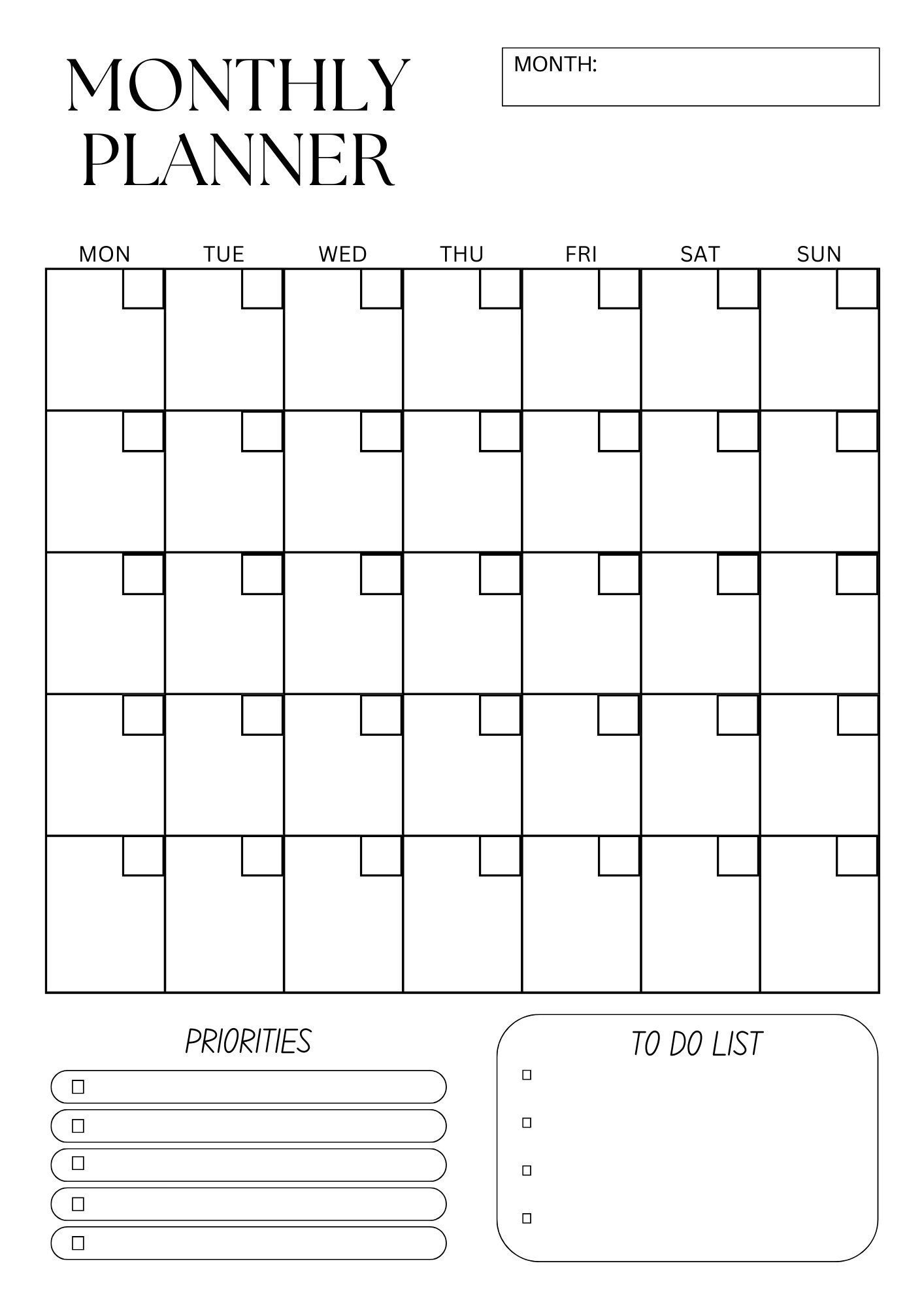 A4 Monthly Planner Printable - Black Minimalist, Monthly Schedule ...