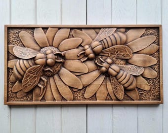 Bee,honeycomb Bee,bee on Flower,wood Carved Bee, Bee Wall Decoration ...