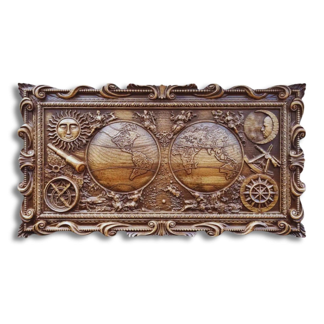 Carved Wooden World Map | Hemisphere Wall Art Decor - Etsy