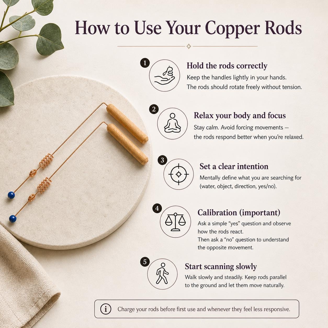 2pcs Custom Copper Dowsing Rods With Crystals - Choose Your Crystal ...