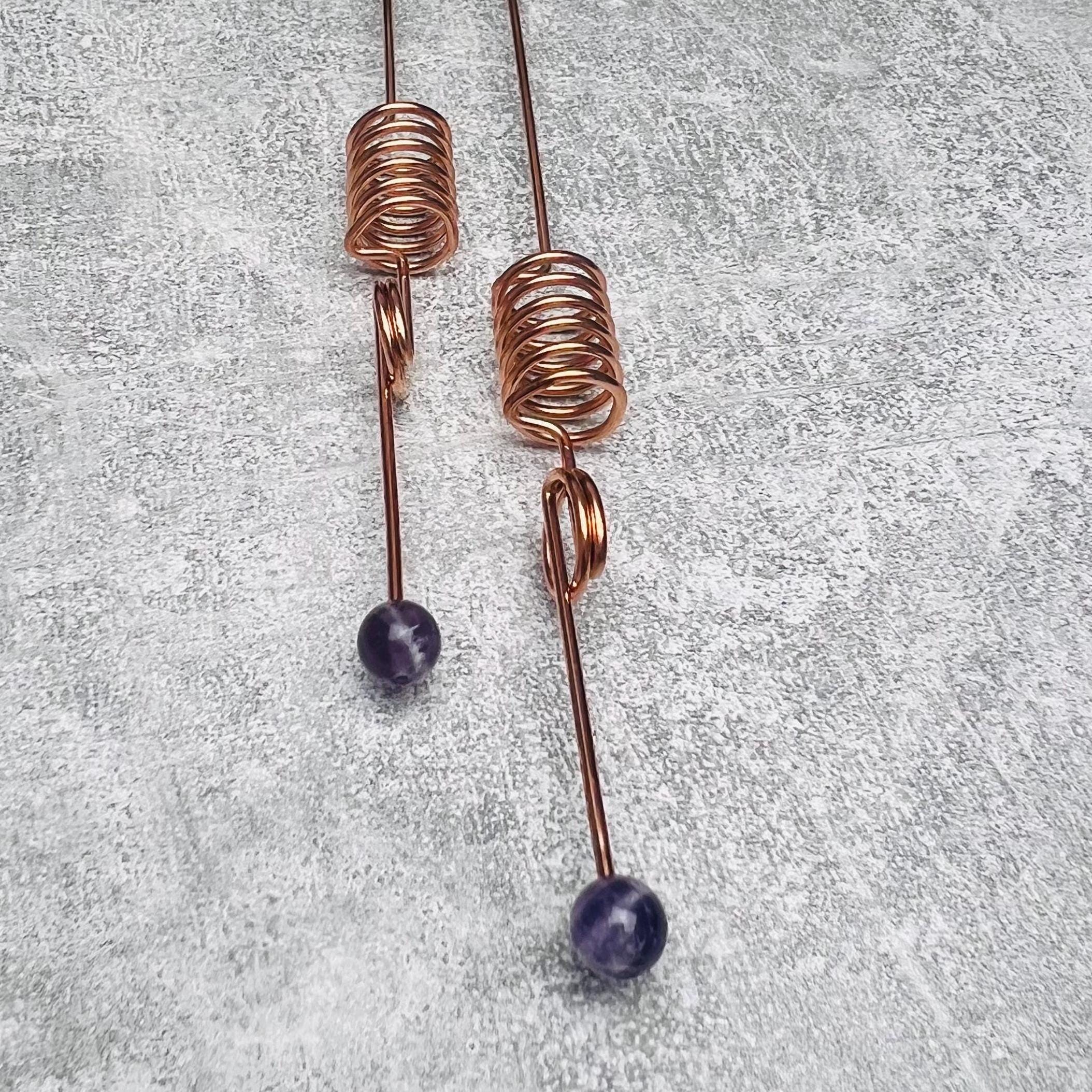 USA 2pcs Amethyst Copper Dowsing Rods With Crystals - Pair Divination ...