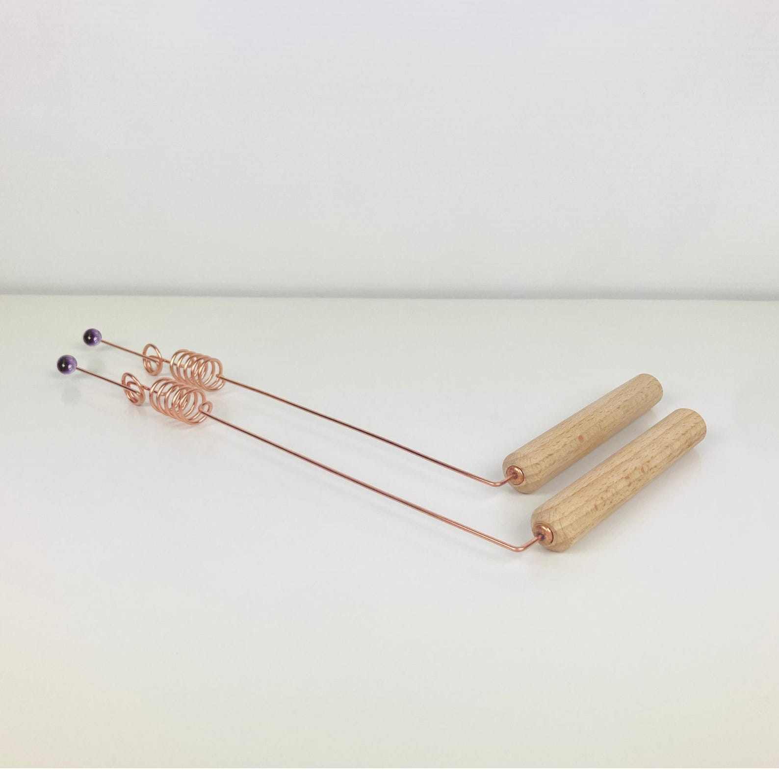 2 Amethyst Copper Dowsing Rods With Crystals - Sacred Cubit 144 Mhz - Etsy