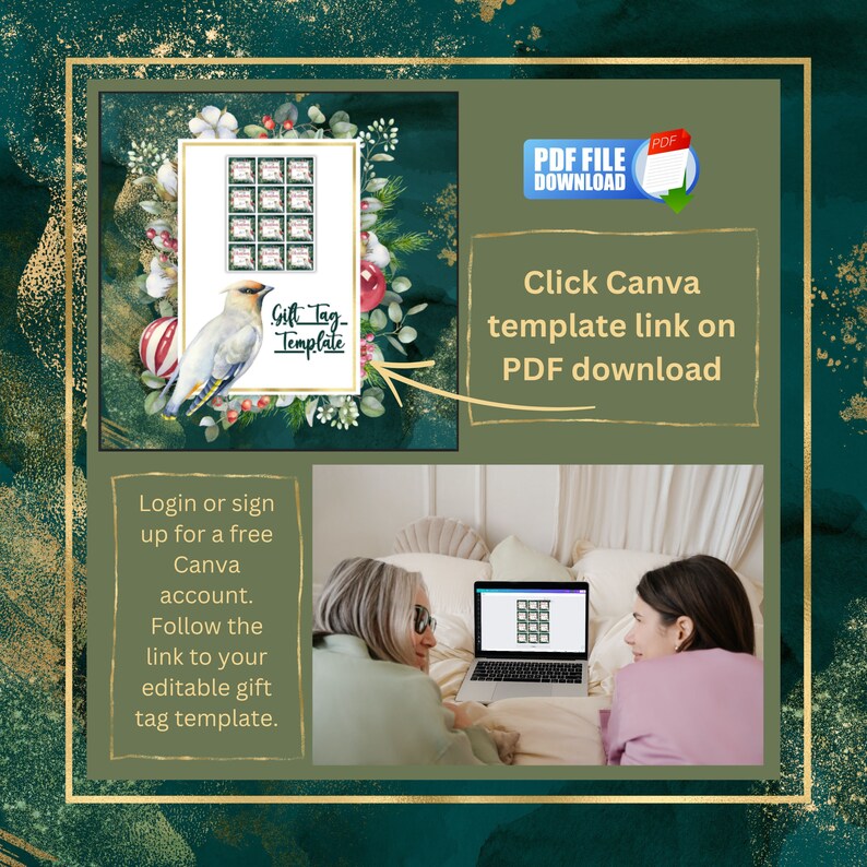 Printable Christmas Gift Tags, Christmas Tags, Whimsical Christmas, Bird Print, Editable Canva ...