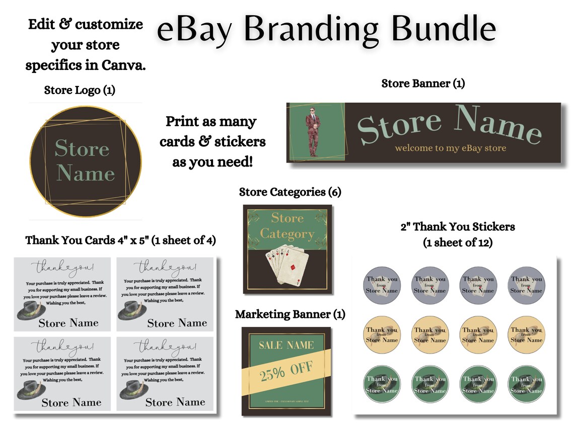 Ebay Store Branding Bundle, Gents Club, Canva Templates, Logo, Banner ...