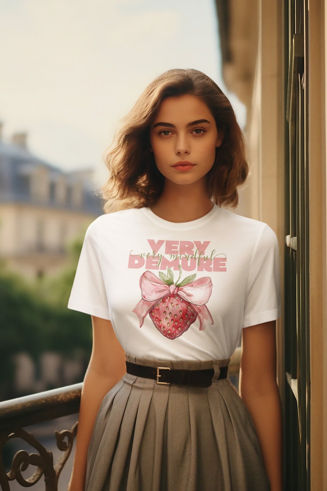 Very Demure Very Mindful Cutesy T-shirt, Coquette Bow Strawberry Shirt ...