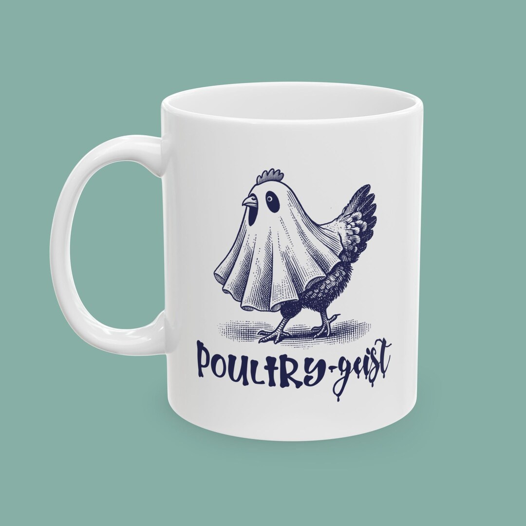 Poultry-geist Ghost Chicken Mug, Funny Halloween Chicken, Ghost Costume ...