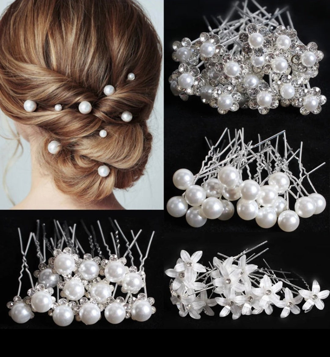20 Piece Bridal Hair Pins Pearl Floral Gems - Etsy