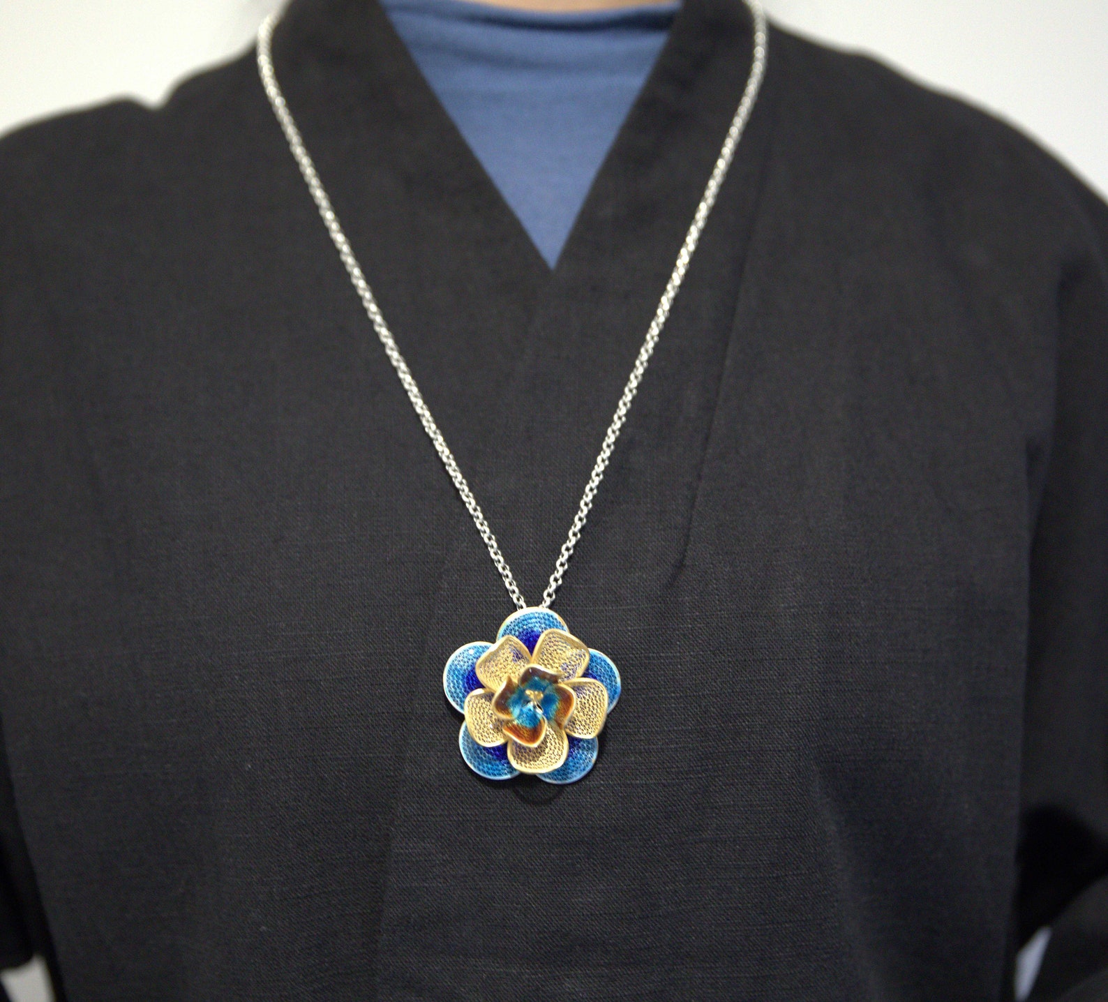 Cloisonne Enamel Pendant Blue Enamel Flowers Filigree Pendant Valentine ...
