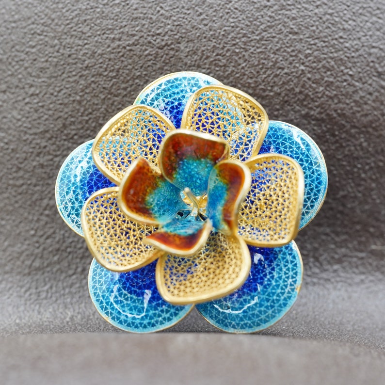 Cloisonne Enamel Pendant Blue Enamel Flowers Filigree Pendant Valentine ...